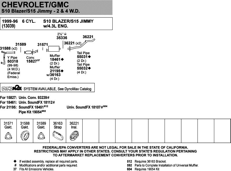 Walker Muffler Size Chart