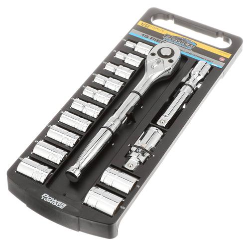 Power Torque 15 Piece 1/2 Inch Drive Standard 12 Point SAE Socket Set